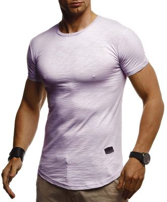 LEIF NELSON T-Shirt Herren Sommer Rundhals-Ausschnitt (Lila, Gr&ouml;&szlig;e S), Regular Fit Baumwolle, Casual Basic M&auml;nner Kurzarm