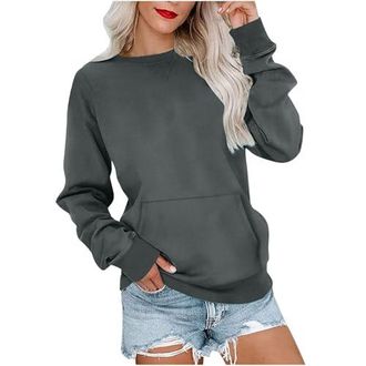 Generic Sweatshirt d&eacute;contract&eacute; &agrave; col ras du cou mignon pull tops col rond sans capuche pour femme avec poche kangourou, gris fonc&eacute;, XXL