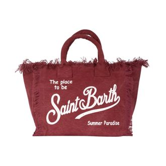 MC2 Saint Barth Femme, Sacs, Rouge, Taille: ONE Size Sac d&Eacute;t&eacute; en Toile Bordeaux avec Franges