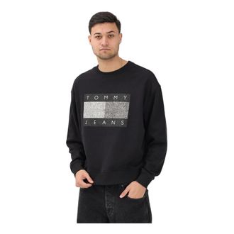 Tommy Jeans Homme, Sweatshirts et sweats &agrave; capuche, Noir, Taille: S Weathered Flag SweaT-shirt