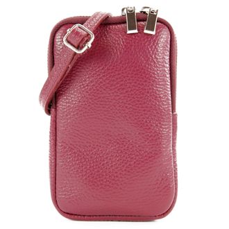 modamoda.de T197 Damen Leder Handytasche 6,7 Zoll Umh&auml;ngetasche handmade in Italy, Farbe:Bordeauxviolett