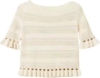 Twinset Femme, Pulls, Beige, Taille: 42 FR Maille &agrave; col rond avec volants