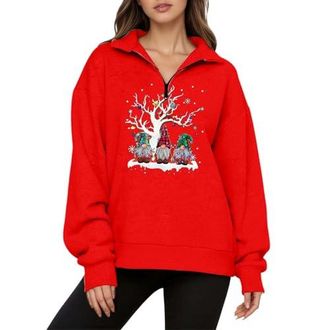 Generico Pull à manches longues avec imprimé de Noël à la mode, pull avec demi-fermeture éclair ample et jolie tenue de Noël pour adolescents, sweat de Noël po