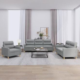 vidaXL Vidaxl - Ensemble de canap&eacute;s 3 pcs avec coussins Gris clair Tissu