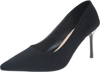 Generic Escarpins &agrave; talons hauts en velours pour femme - Bout pointu - Classique - Pour le bureau et le mariage, Noir, 38.5 EU