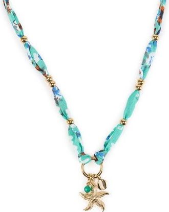 Au Printemps Paris Collier tissu avec pendentif &eacute;toile de mer