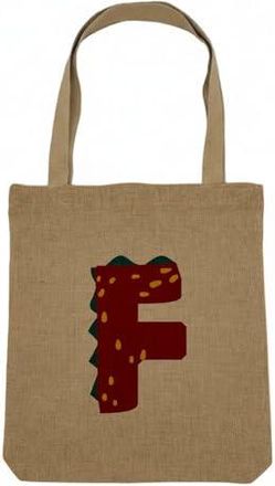 Fabulous Sac Shopping Tote Bag Aspect Lin - F Flavie Flora Lettre Pr&eacute;nom Dinosaure Dessin Enfant - Sac de Courses Toile Epaisse 360g Beige Naturel Cabas Port&eacute; 
