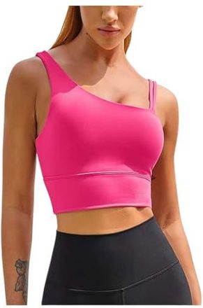 Generico Soutien-gorge de sport long pour femme - Haut court à bretelles pour entraînement - Support pour yoga - Dos ouvert - Vêtements actifs asymétriques, Ro