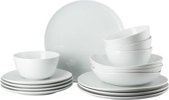 Rosenthal Junto White Set 16-tlg., Porzellan, Wei&szlig;, Flache Teller, Speiseteller &Oslash; 22 cm, Tiefe Teller &Oslash; 21,5 cm und M&uuml;slischalen &Oslash; 14 cm, 0,62 l, Sp&uuml;lmaschinen-