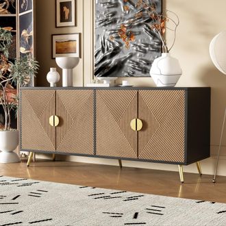 Suky Brand 160 cm Sideboard, Vier T&uuml;ren, Goldene Geb&uuml;rstete Griffe und Hochglanz Tischbeine, 160 L x 40 B x 75 Hcm