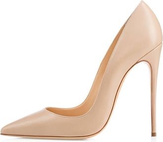 elashe Stiletto Absatz Damen Schuhe Slip On High Heels - Beige Matt Spitze 12 cm Abend EU36
