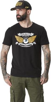 Von Dutch Tee Shirt Homme 100% Coton, T Shirt Homme Wings, Regular fit, Col Rond & Manches Courtes, Noir Taille M