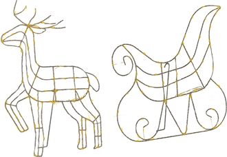 Beliani Outdoor Weihnachtsbeleuchtung LED Metall Rentier mit Schlitten 46cm Silber Saija