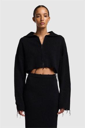 7 For All Mankind Damen Cropped Hoodie Black Hoodie