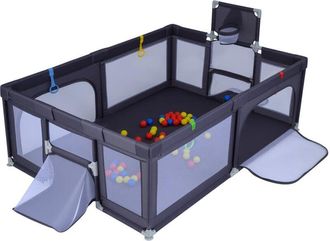 Costway parc b&eacute;b&eacute; avec tapis, aire de jeu b&eacute;b&eacute; avec panier de basket et filet de foot, grand parc pour b&eacute;b&eacute;s et tout-petits, piscine &agrave; balles b&eacute;b&eacute; avec 50 b