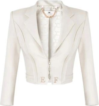 Elisabetta Franchi Femme, Vestes, Blanc, Taille: 38 FR Double-Layer Stretch Crepe Jacket