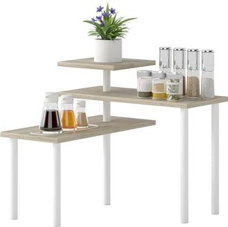 HOMCOM &Eacute;tag&egrave;re de Cuisine &agrave; 3 Niveaux &Eacute;tag&egrave;re de Cuisine avec 3 &eacute;tag&egrave;res rotatives en m&eacute;tal et Design d&eacute;cal&eacute; pour Salle &agrave; Manger et Salon Naturel