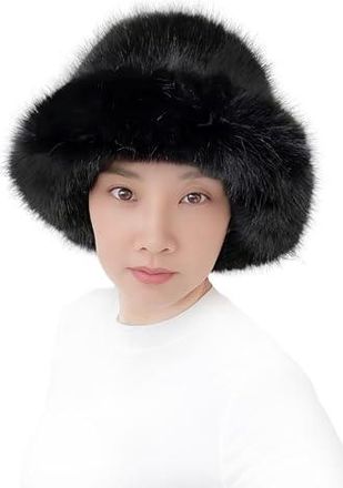 Lina & Lily Chapeau Bob Hiver Femme en Fausse Fourrure Poils Longs (Noir)