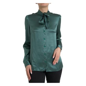 Dolce & Gabbana Luxuri&ouml;se Dunkelgr&uuml;ne Seidenbluse Top - - Blouses & Shirts - Damen - Gr&uuml;n - S