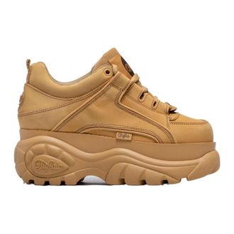 Buffalo Nubukleder Schn&uuml;rung Gummisohle Schuh - - Shoes - Damen - Beige - 39 EU