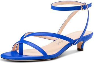 Castamere Femmes Kitten Talon Heel Ouvert Rond Bout Sandales Lanières Cheville Danse Dress Été 3.5 CM Heels Bleu Roi 40 EU
