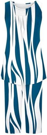 Generic Pyjama Coton Femme Long Pyjama Pyjama d&eacute;t&eacute; pour femmes, ensemble 2 pi&egrave;ces, d&eacute;bardeur pliss&eacute; et Capris avec poches, motif Floral, doux et mignon, Pyjam