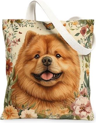 Generic Sac fourre-tout en toile pour le shopping 33 x 38 cm, motif floral vintage, r&eacute;utilisable, sac d&eacute;picerie pour femme, peinture danimaux domestiques, d&eacute;c