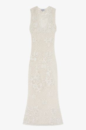 Ganni Robe longue crochet&eacute;e en coton Blanc biologique - Taille M - Pour Femme
