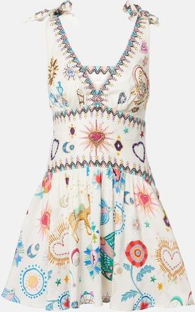 Camilla Besticktes Minikleid aus Leinen und Seide