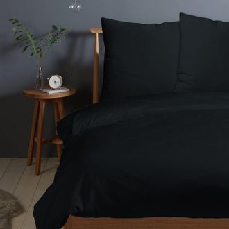 Pizuna 400 Fadenzahl aus Baumwolle Bettw&auml;sche Schwarz, 100% Langstaple Baumwolle Bettbezug und Kissenbezug, 100% Baumwolle Mako Satin 2-Teilig Bettw&auml;scheset 