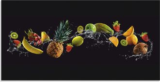 Artland ARTland Wanddeko Glasbilder Wandbild Glas Bild einteilig 60x30 cm Querformat Küchenbilder Obst Früchte Kiwi Erdbeere Orange Schwarz U1TG
