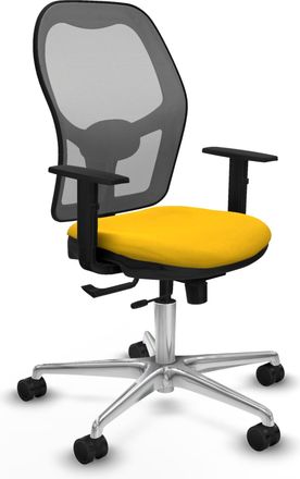 Piqueras y Crespo Jorquera Lumbal-Stuhl mit 1D-Armlehnen, ausgestattet mit Syncro/Traslack und injiziertem Schaum. Mit Rollen von 65 mm Nylon, Grau/Gelb