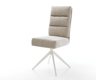 DELIFE Drehstuhl Pela-Flex Webstoff Soft Beige Kreuzgestell breit Wei&szlig; 360&deg; drehbar Wippfunktion Taschenfederkern, Esszimmerst&uuml;hle
