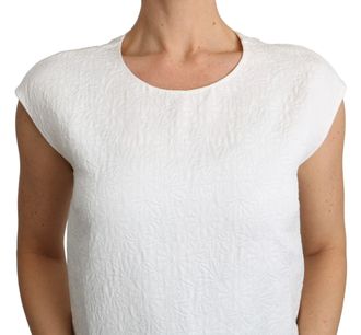 Dolce & Gabbana Womens White Floral Brocade Blouse Cotton Top Polyester