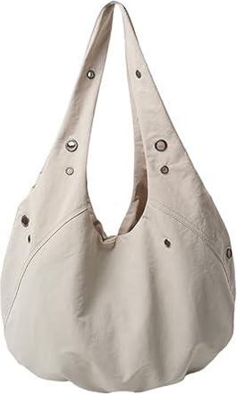 Generic Sac &agrave; main Hobo &agrave; rivets en nylon pour femme - Grande capacit&eacute; - Couleur unie - Pour voyage, shopping, travail et usage quotidien, blanc, 15.75x4.72x9