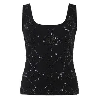 Philipp Plein Tank Top Rhomb Flower Strass - - Tops - Damen - Schwarzk - L