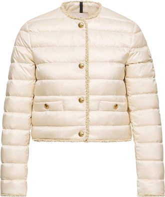Moncler Moncler Fleurs Boucl&eacute;-trimmed Short Down Jacket, Women, Beige, Size: 00
