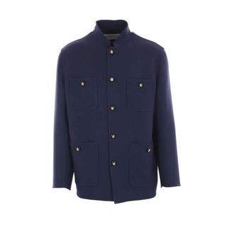 Valentino Garavani Homme, Vestes, Bleu, Taille: M Veste en Laine Bleue Col Cor&eacute;en