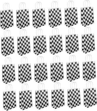 Cabilock 24 Pièces Friandises à Carreaux Noirs et Blancs avec Poignées Sacs Papier Réutilisables et pour Fête Anniversaire à Thème Course Automobile