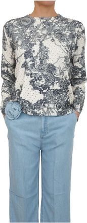 Blugirl Femme, Blouses et Chemises, Multicolore, Taille: 38 FR Maglia Viscosa Stampata Avorio