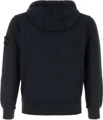 Stone Island Mens Hooded Zip-Up Sweatshirt Navy Blue Organic Cotton Sweatshirts Sweater