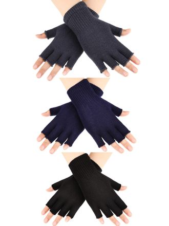 Satinior 3 Paare Frauen Fingerlose Handschuhe Winter Halbfinger Strick Handschuhe f&uuml;r Frauen M&auml;nner