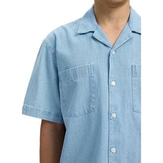 Selected Chemise col cubain &agrave; manches courtes en coton
