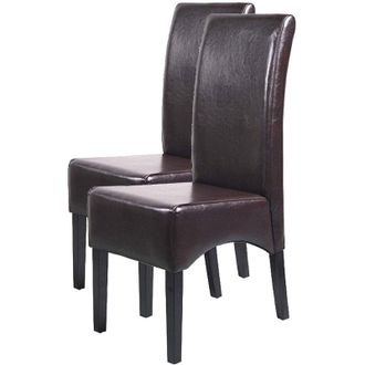 Hhg 2er-Set Esszimmerstuhl K&uuml;chenstuhl Stuhl Crotone, leder braun, dunkle Beine