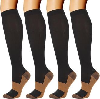 Dreshow 4 Paires Chaussettes de Compression pour Femmes & Hommes Circulation pour Athl&eacute;tisme,Course,Cyclisme,Voyage