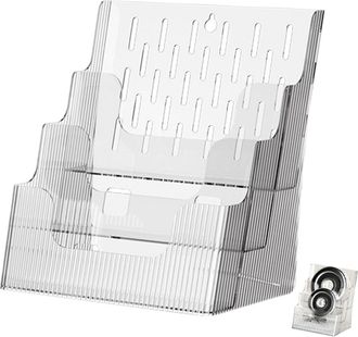 BESPORTBLE Transparenter Prospekthalter A4 aus Bruchfestem Kunststoff mit Mehreren F&auml;chern Wand und Tischmontage Praktischer Literaturorganizer f&uuml;r B&uuml;ro und Arbe