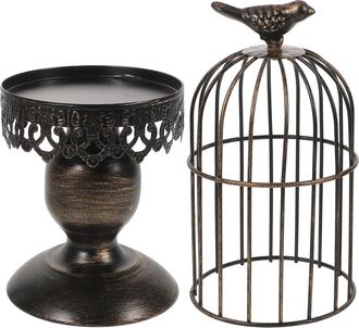 Artibetter Dekorativer Metall Kerzenhalter Vogelk&auml;fig Vintage Stil Tischkerzenst&auml;nder f&uuml;r Stumpen und Teelichter Schwarze Antikoptik Wachsauffangschale Romantisc