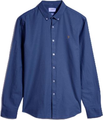 Farah Herren Brewer Slim FIT Cotton Oxford Shirt Hemd, Blaue Pfingstrose, L