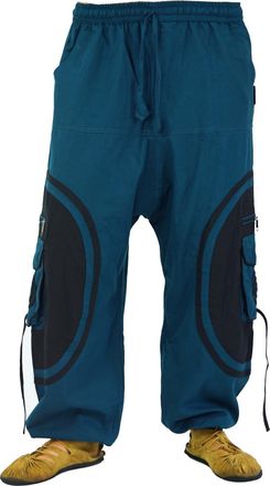 Guru Shop Goahose, Herren Yoga Hose, Bequeme Freizeithose - Petrol/schwarz, Baumwolle, Size:L/XL