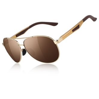 CGID Sonnenbrille Herren Pilotenbrille Polarisiert Al-Mg Metallrahmen Fliegerbrille UV400 Schutz CAT3 CE Fahren Angeln mit Lederetui